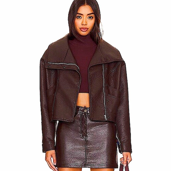 MOTHER | Jackets & Coats | Nwt Mother Vegan Leather Jacket In Brown ...